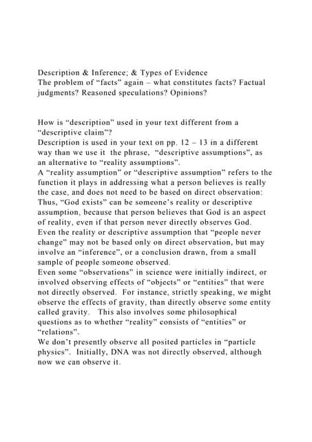 Description And Inference And Types Of Evidencethe Problem Of Fa Docx
