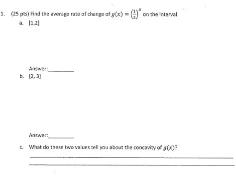 Solved Pts Find The Average Rate Of Change Of Chegg
