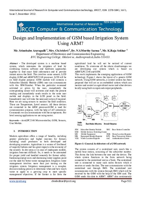 pdf design and implementation of gsm based irrigation system using arm7