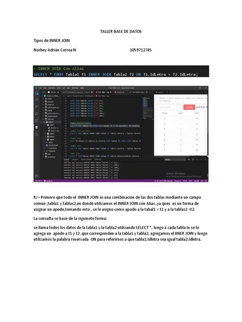 Taller Base De Datos Tipos Inner Join Pdf Gestión De Datos Bases