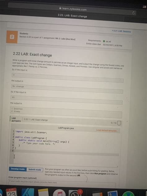 Solved Learn Zybooks Com LAB Exact Change LAB Chegg Com