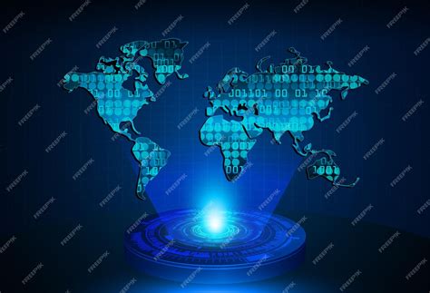 Premium Vector World Binary Circuit Board Future Technology Blue Hud Cyber Security