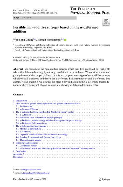 Pdf Possible Non Additive Entropy Based On The Alpha Deformed