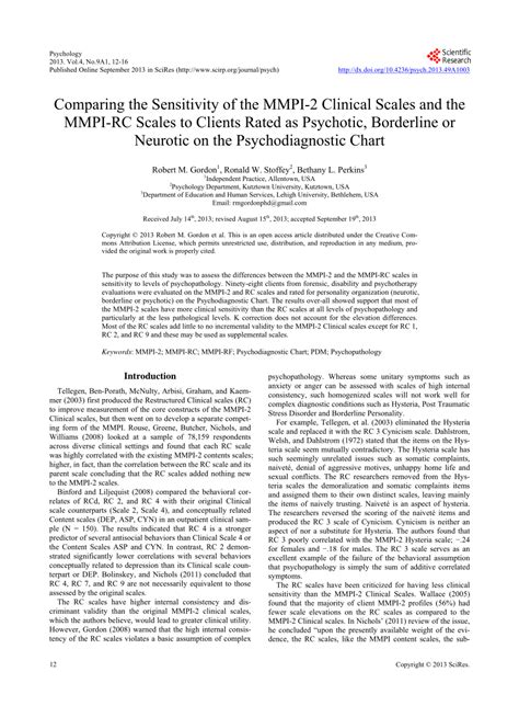 Pdf Comparing The Sensitivity Of The Mmpi 2 Clinical Scales And The Mmpi Rc Scales To Clients