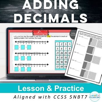 Add Decimals Using Models Digital Printable Lesson Practice 5NBT7 Activity