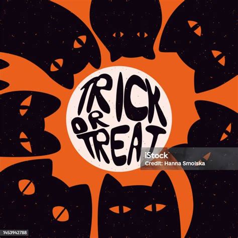 과자 안 주면 장난칠 거예요 검은 새끼 고양이 얼굴 실루엣입니다 추상 행복한 할로윈 배경 현대 유치 할로윈 아트 디자인 카드 할로윈 파티 초대장 메뉴 가을 휴가 상점 판매