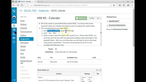 csc 142 calendars java homework walkthrough phase 1 youtube