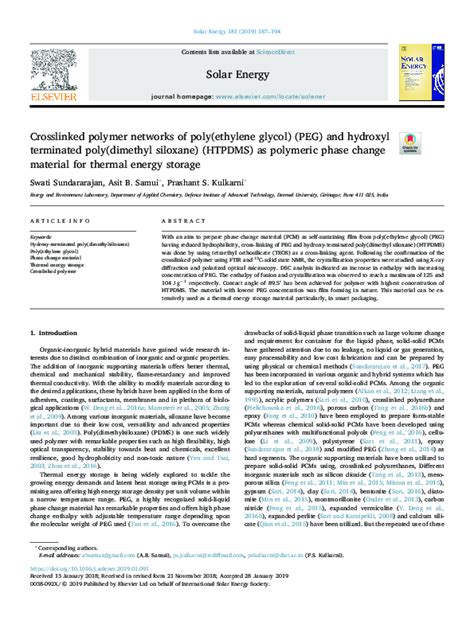 Pdf Crosslinked Polymer Networks Of Poly Ethylene Glycol Peg And Hydroxyl Terminated Poly