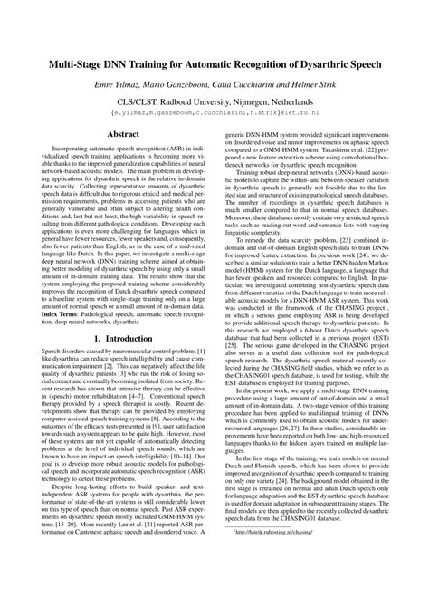 Pdf Multi Stage Dnn Training For Automatic Recognition Of Dysarthric