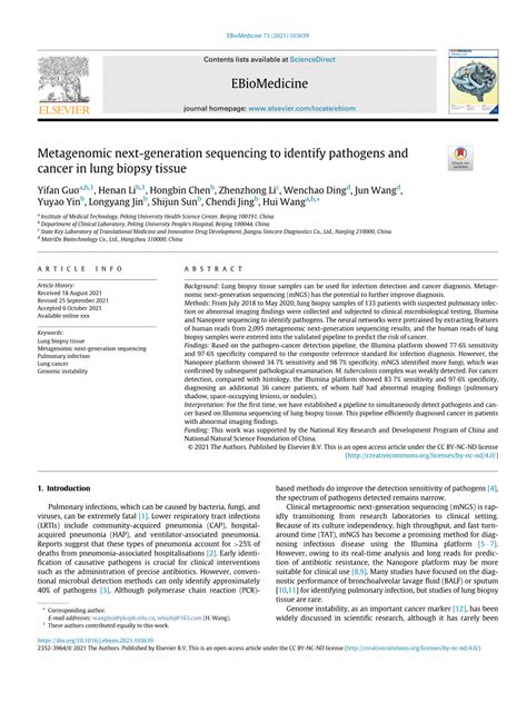 Pdf Metagenomic Next Generation Sequencing To Identify Pathogens And Cancer In Lung Biopsy Tissue