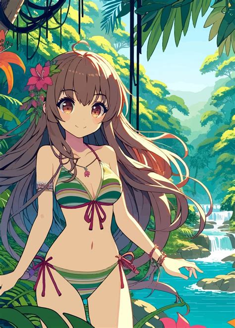 Sexy Anime Girl Rainforest Poster Picture Metal Print Paint By