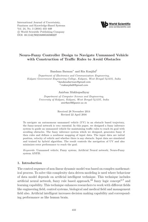 Pdf Neuro Fuzzy Controller Design To Navigate Unmanned Vehicle With Construction Of Traffic