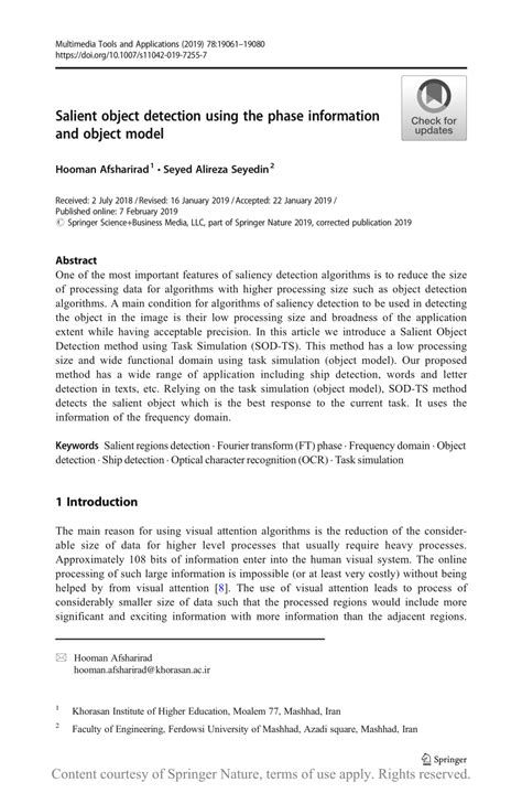 Salient Object Detection Using The Phase Information And Object Model Request Pdf