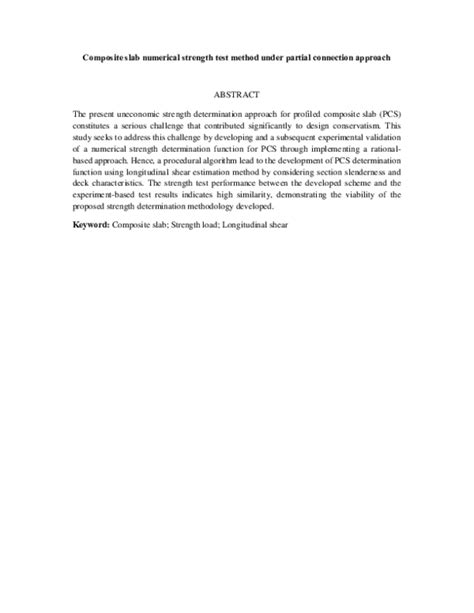 Pdf Composite Slab Numerical Strength Test Method Under Partial Connection Approach