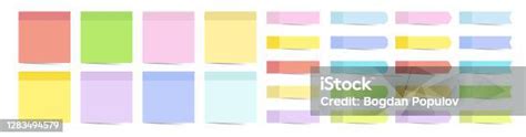 다른 스티커 노트의 큰 세트 3d 포스트 노트 용지 스티커는 그림자 템플릿테이프로 색칠했습니다 접착식 메모지에 대한 스톡 벡터 아트 및 기타 이미지 Istock