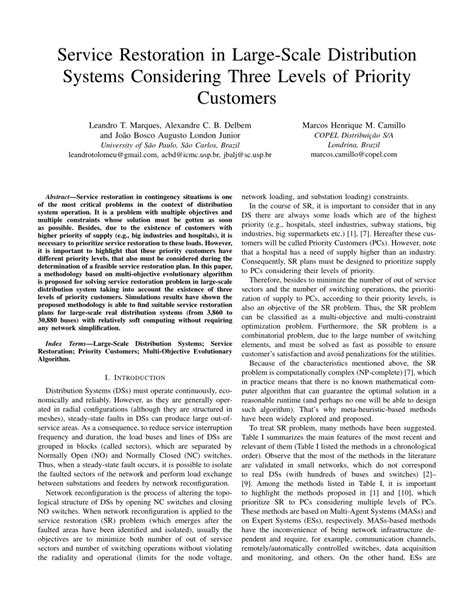 Pdf Service Restoration In Large Scale Distribution Systems Considering Three Levels Of