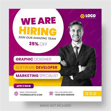 우리는 구인 공석 페이스 북 및 인스 타 그램 소셜 미디어 게시물 배너 디자인 템플릿을 고용하고 있습니다 프리미엄 벡터