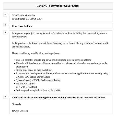 Senior C Developer Cover Letter Velvet Jobs