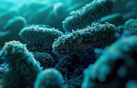 Teal Microscopic Landscape Of Cellular Structures And Fungi Spores For Biology Research Stock