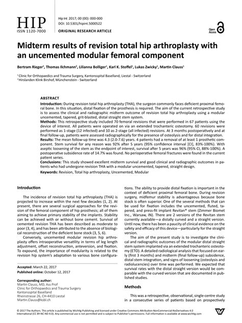 Pdf Midterm Results Of Revision Total Hip Arthroplasty With An Uncemented Modular Femoral