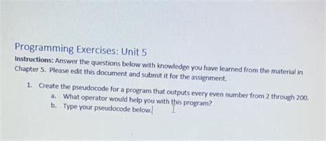 Solved Programming Exercises Unit 5 Instructions Answer