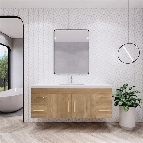 Elsa 60” Floating Bathroom Vanity With Royal White Reinforced Acrylic