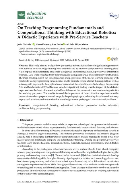 Pdf On Teaching Programming Fundamentals And Computational Thinking With Educational Robotics