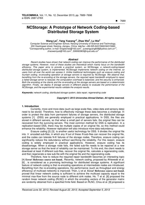Pdf Ncstorage A Prototype Of Network Coding Based Distributed