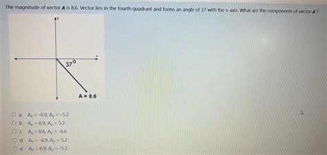 solved the magnitude of vector a is 8 6 vector lies in the fourth