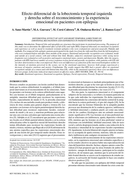 Pdf Efecto Diferencial De La Lobectomía Temporal Izquierda Y Derecha Sobre El Reconocimiento Y