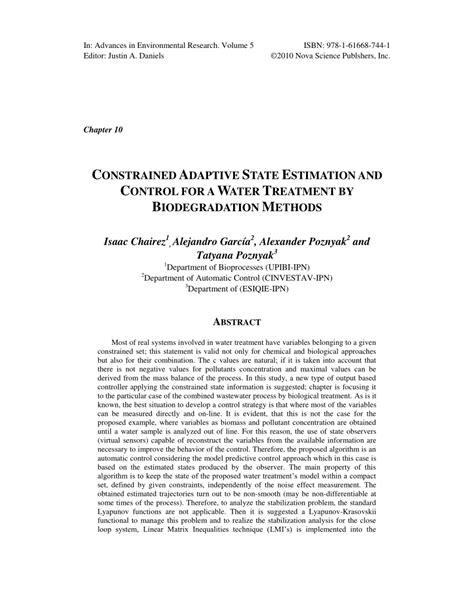 Pdf Constrained Adaptive State Estimation And Control For A Water