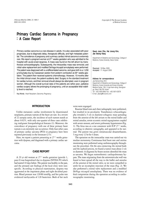 Pdf Primary Cardiac Sarcoma In Pregnancy A Case Report