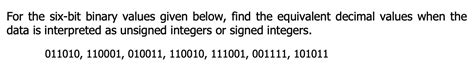 Solved For The Six Bit Binary Values Given Below Find The