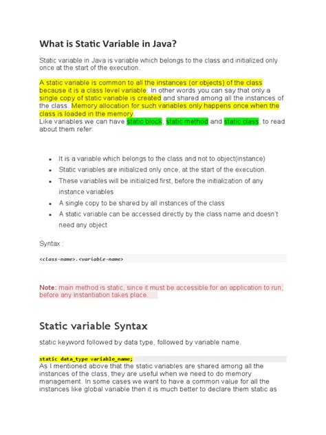 static variable and method pdf class computer programming