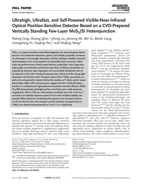 Pdf Ultrahigh Ultrafast And Self‐powered Visible‐near‐infrared