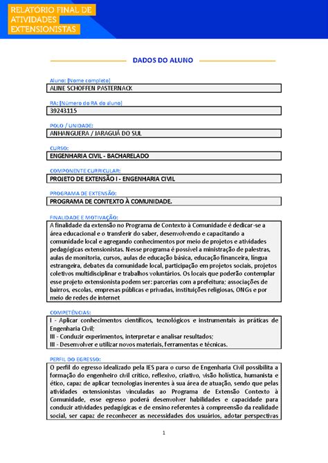 Relatório Final De Atividades Extensão Em Engenharia Civil I Eng1001