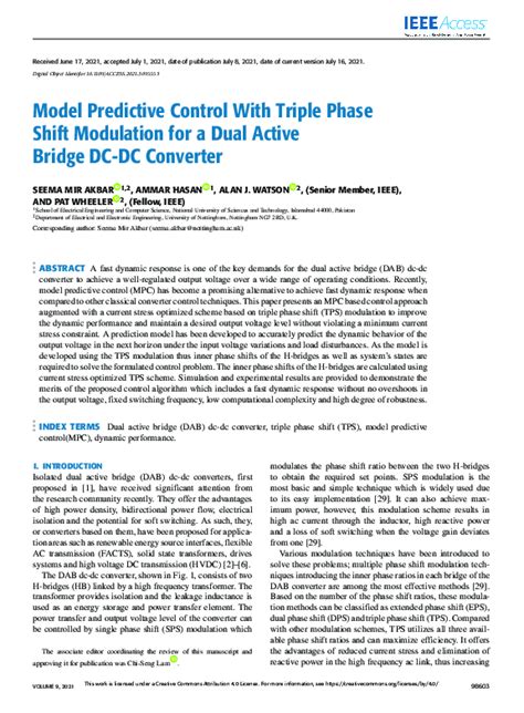 pdf model predictive control with triple phase shift modulation for a