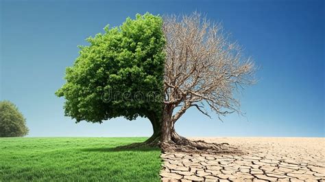 Half Of The Tree Is Alive And Green And The Other Half Is Dry And Dead