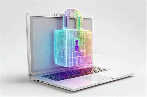 Computer On Light Background With Lock As A Concept Of Cyber Security