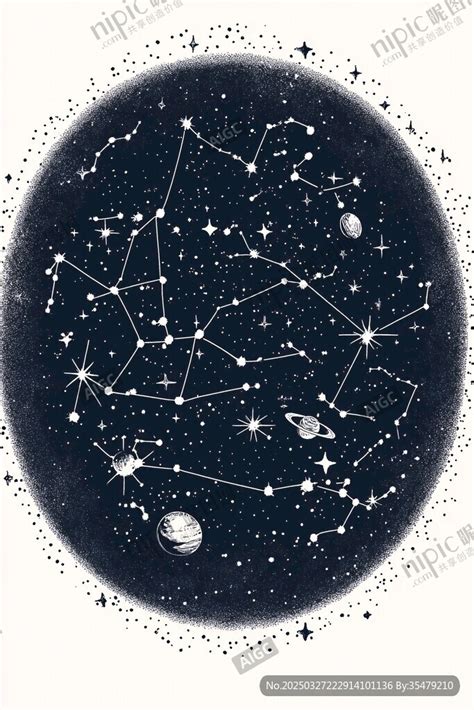 Ai创作图星空 星座 行星 图案 星图 线条 宇宙 天体 繁星 夜空 绘制 装饰 元素 太空 银河 昵图网