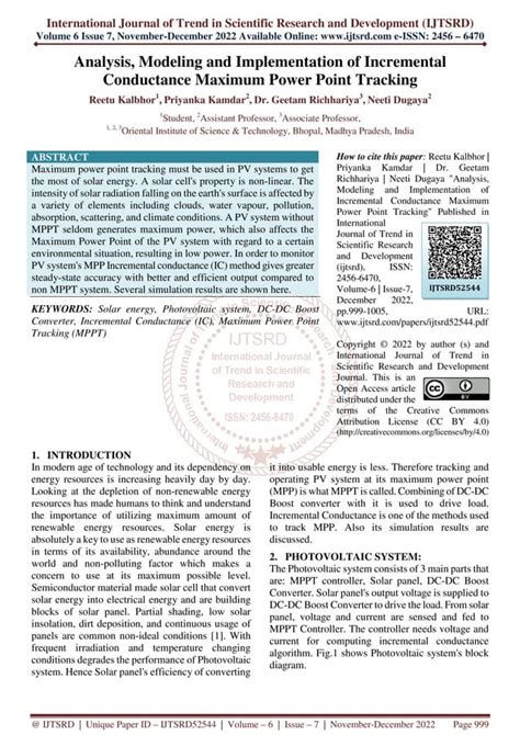 Analysis Modeling And Implementation Of Incremental Conductance Maximum Power Point Tracking Pdf