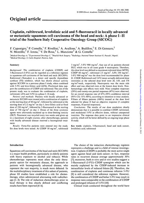 Pdf Cisplatin Raltitrexed Levofolinic Acid And 5 Fluorouracil In