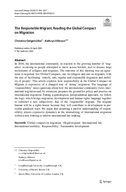 Pdf The Responsible Migrant Reading The Global Compact On Migration