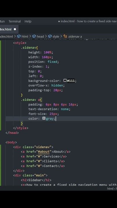 How To Create A Fixed Side Navigation Menu With Html And Css Html Css