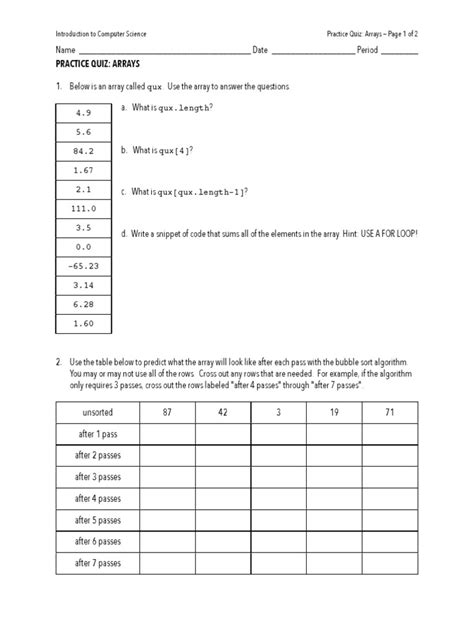 Summarizing The Key Elements Of An Array Practice Quiz Pdf