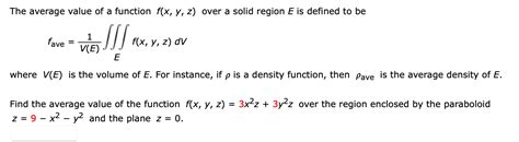 solved the average value of a function f x y z over a