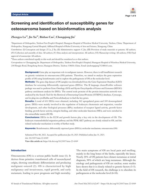Pdf Screening And Identification Of Susceptibility Genes For Osteosarcoma Based On