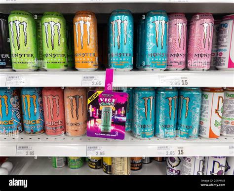 Monster Energy Drinks On Shelves In A Meijer Store In Michigan Usa