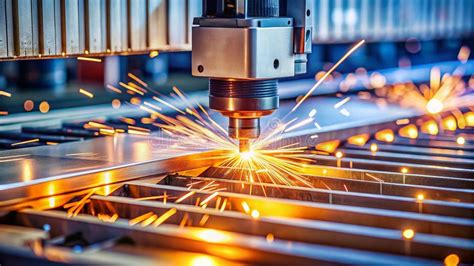 Precision Steel Cutting On A Conveyor Belt Hightech Industrial Laser Manufacturing Process Stock