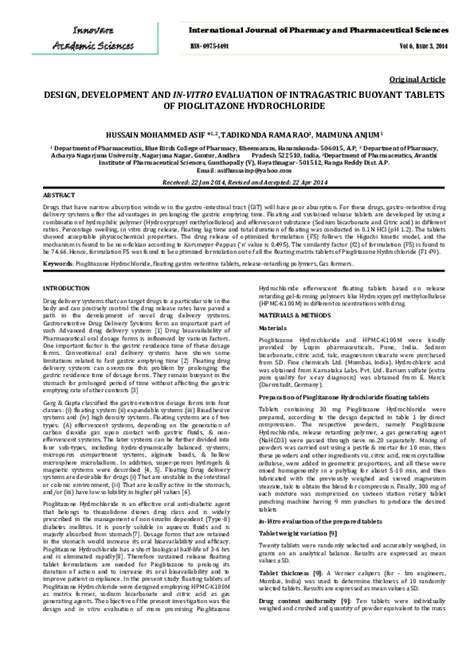 Pdf Design Development And In Vitro Evaluation Of Intragastric Buoyant Tablets Of